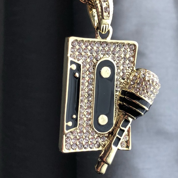 Accessories | Record And Mic Iced Out Pendant With Chain Same Da | Poshmark